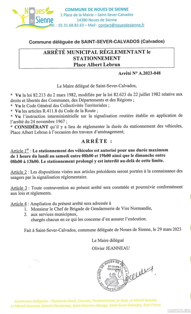 Arrêté de stationnement Arrêté de stationnement